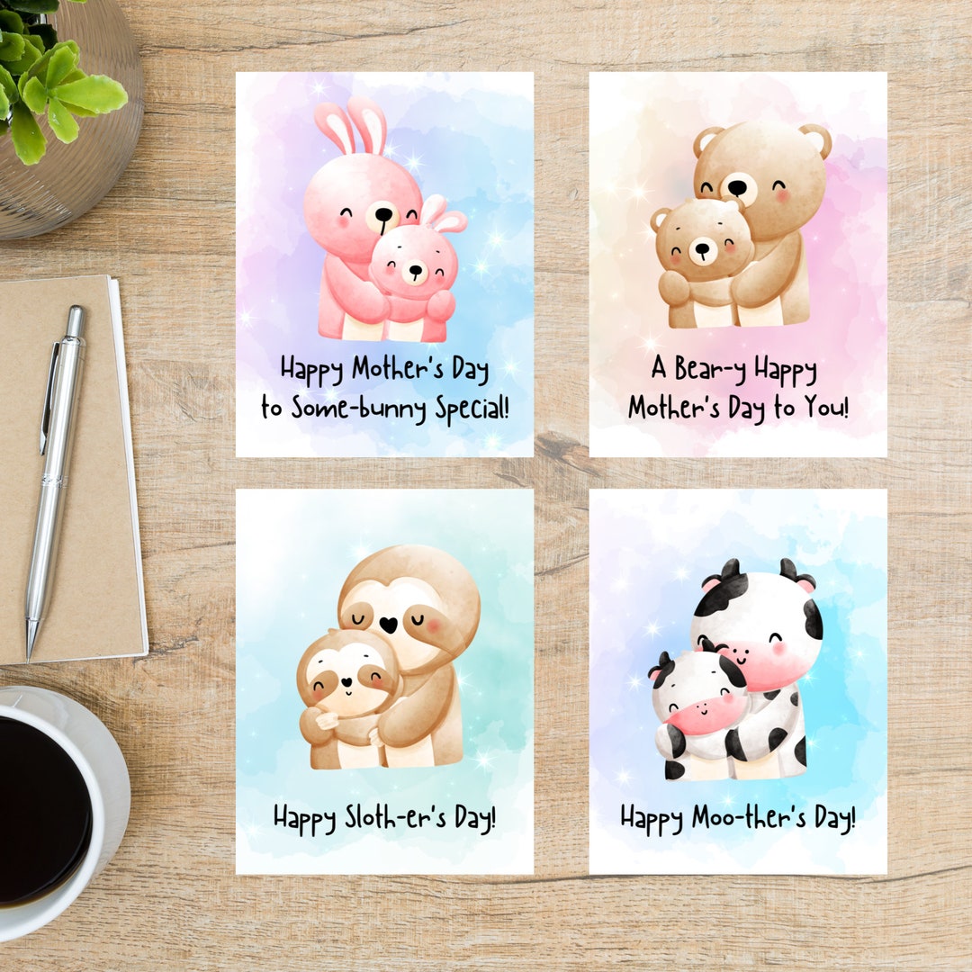 Mother's Day Animals Postcard | Set of 4 Postcards | Thick Cardstock ...