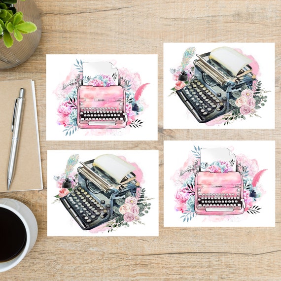 Vintage Watercolor Typewriter Postcard Set 4 Postcards or | Etsy