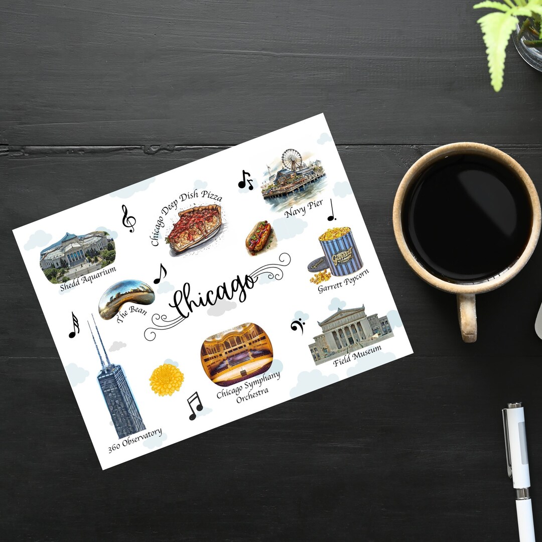 Chicago Themes and Landmarks Postcard | 1 Postcard or Notecard | Thick ...