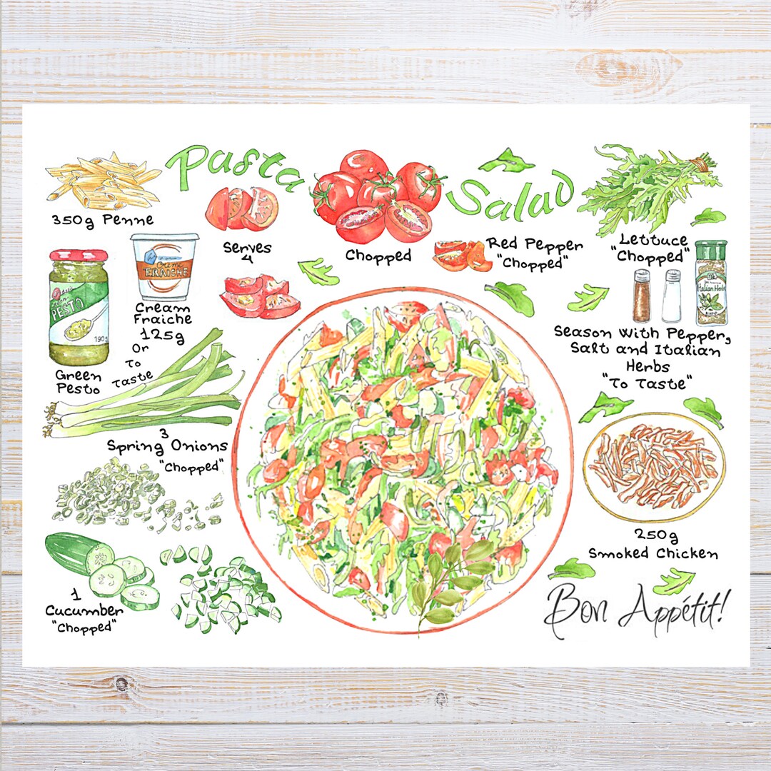 Recipe Postcard "pasta Salad" | 1 Postcard | Thick Cardstock | for ...