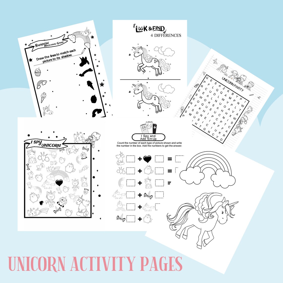 Unicorn Themed Activity Pages for Kids Word Search Coloring | Etsy