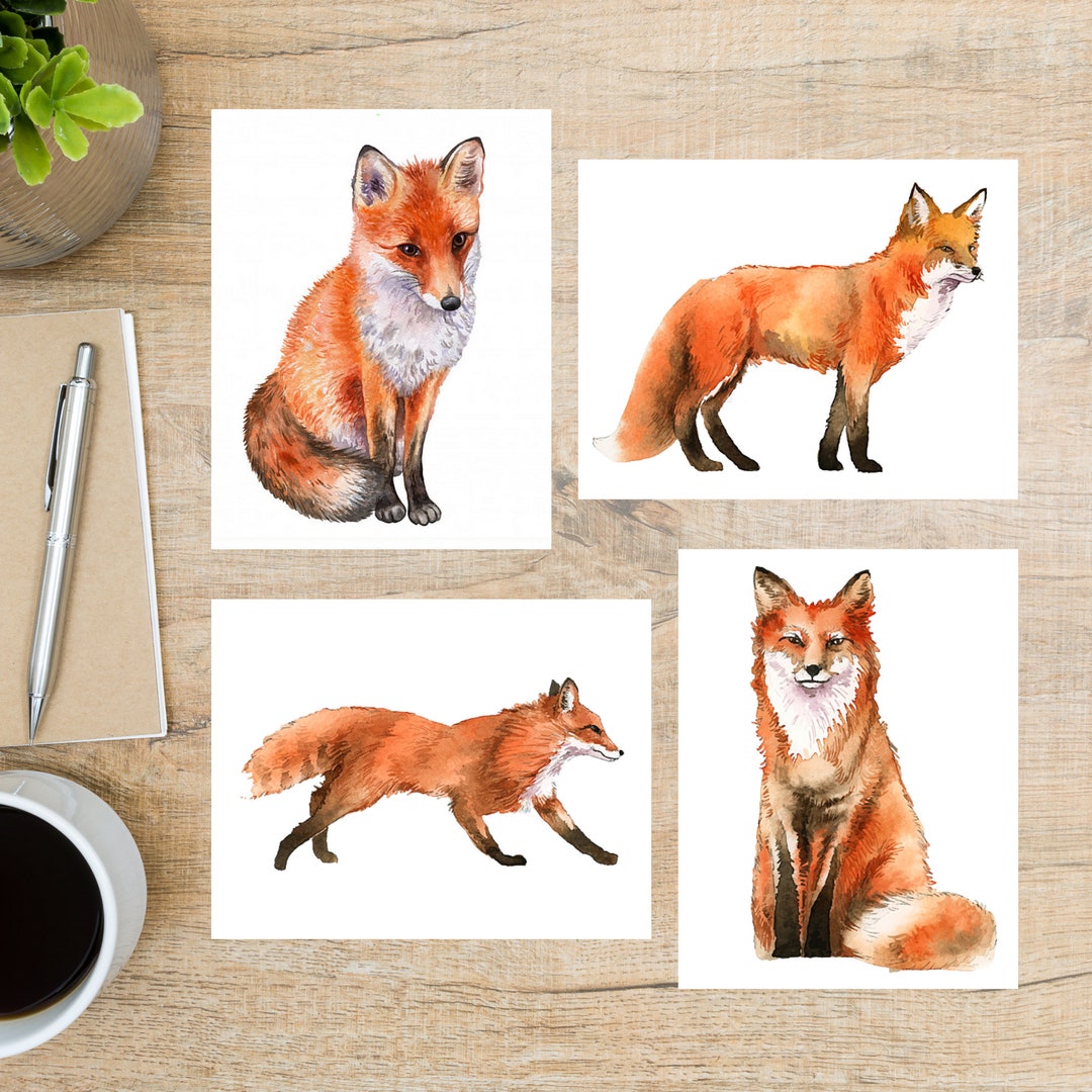 Watercolor Fox Postcard Set | 4 Postcards | 130 Thick Cardstock | for ...