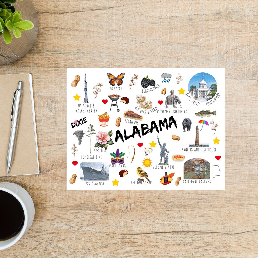 Alabama Themes and Landmarks Postcard Without the State Flag Background ...