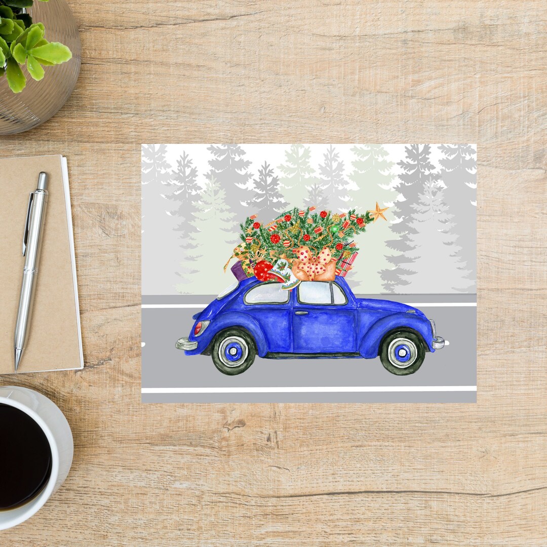 Christmas Car Postcard | 1 Postcard | Thick Cardstock | for Sending a ...