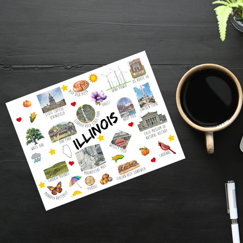 Illinois Themes and Landmarks Postcard | 1 Postcard or Notecard | Thick ...