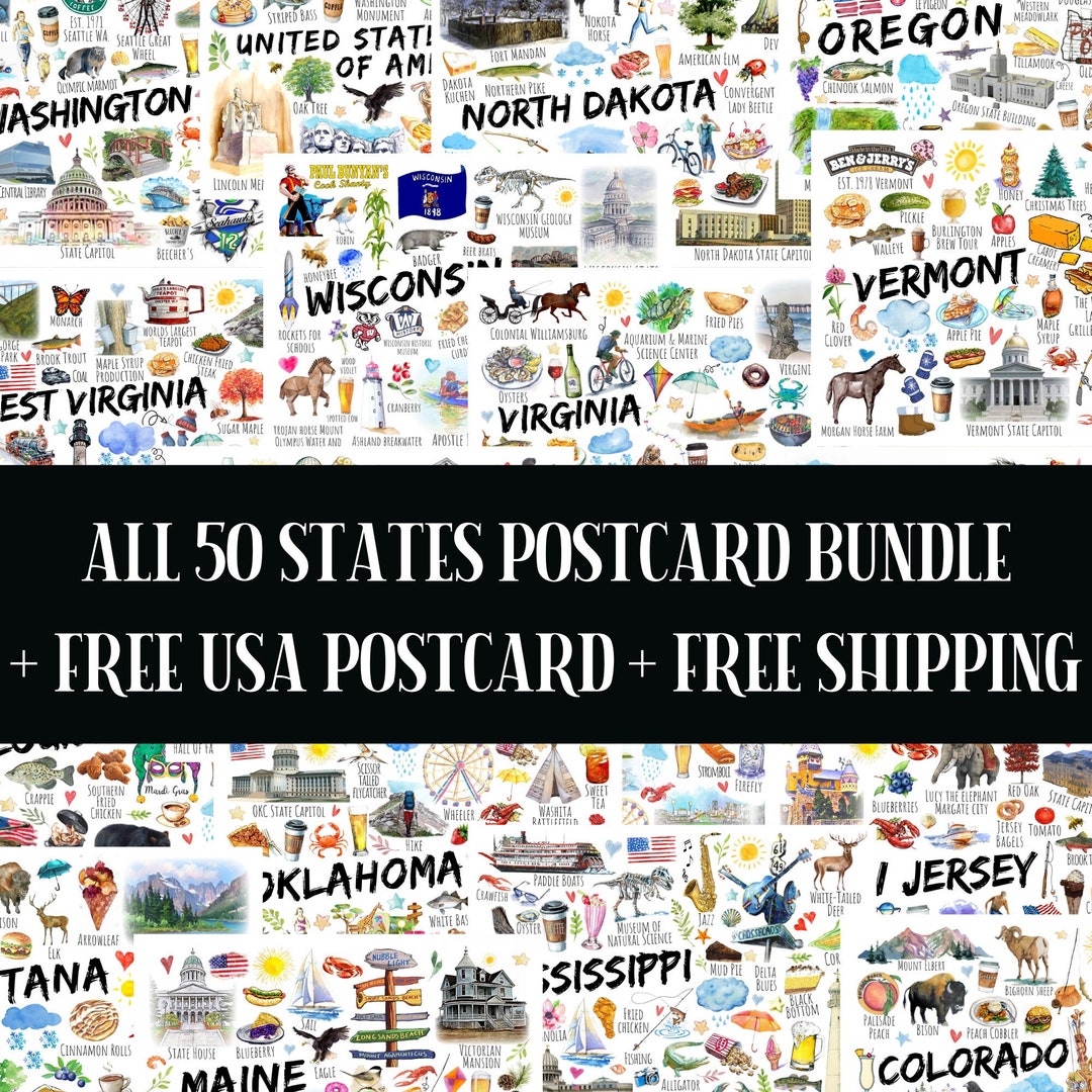 State Postcard Bundle All 50 States Free USA Postcard Free First Class ...