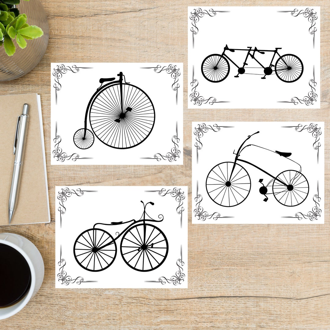 Antique Victorian Bicycles Postcard Set | 4 Postcards | 130 Thick ...