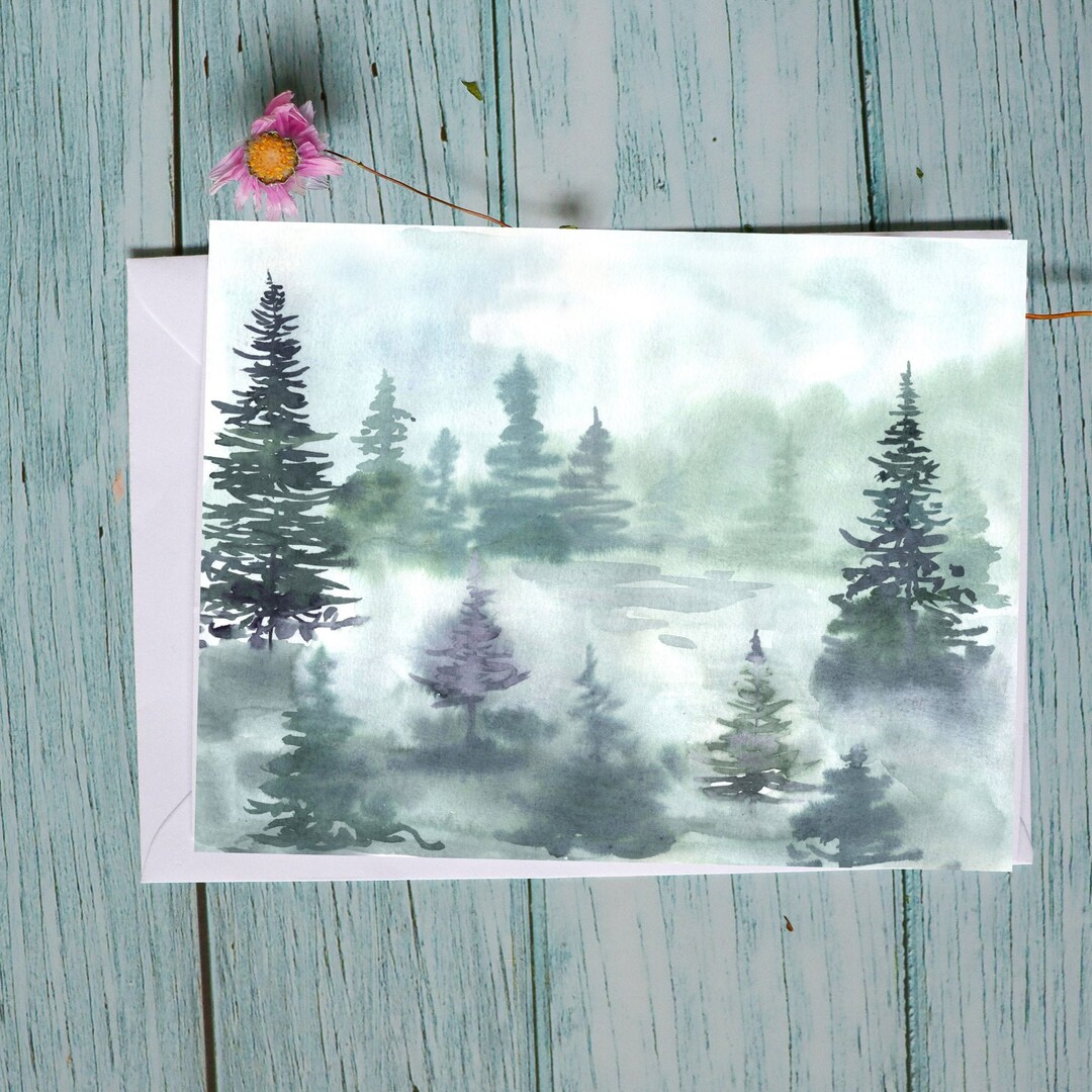 Watercolor Forest Greeting Card | 4.25 Inches Wide by 5.50 Inches Tall ...