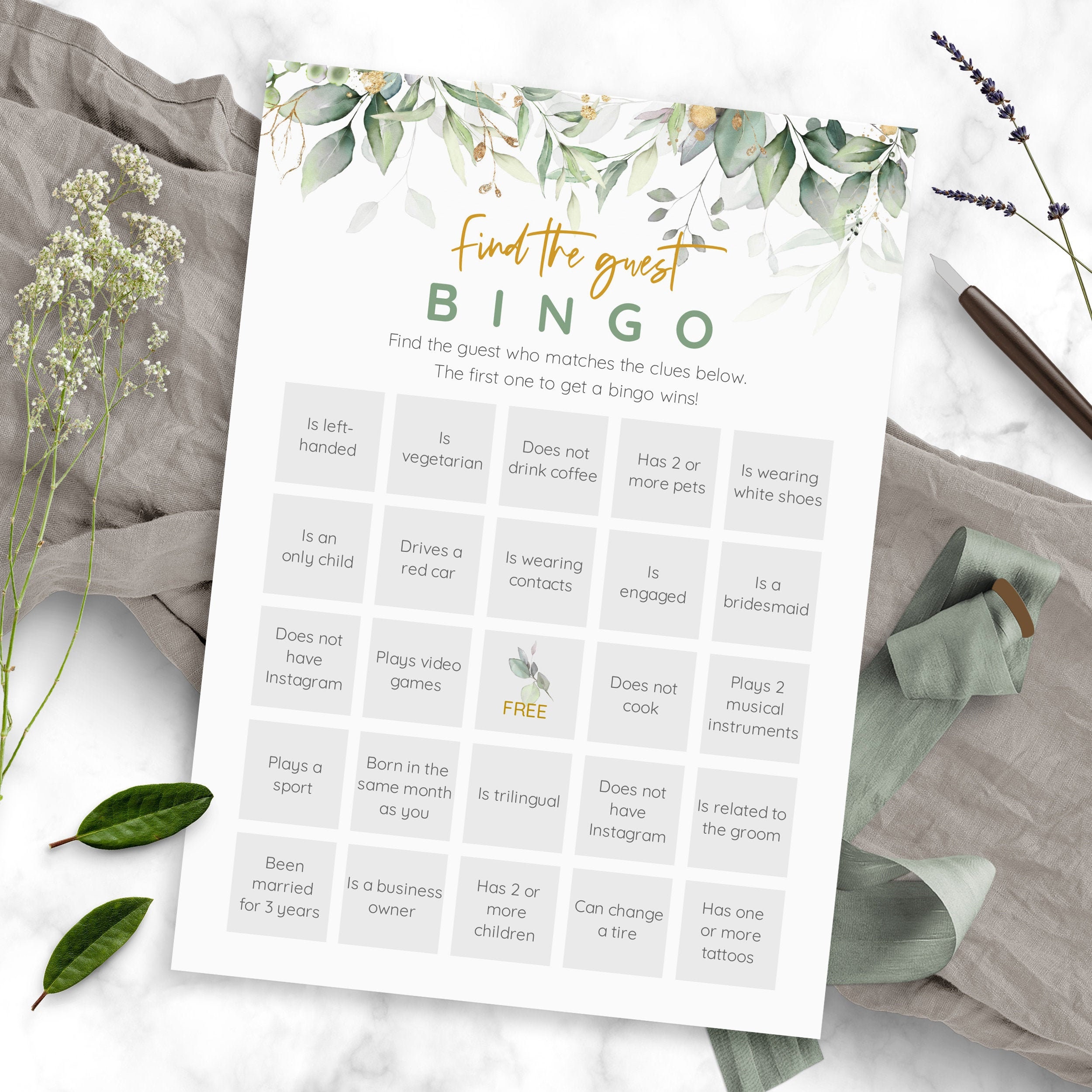 Find the Guest Bingo Game Editable Instant Download Bridal - Etsy