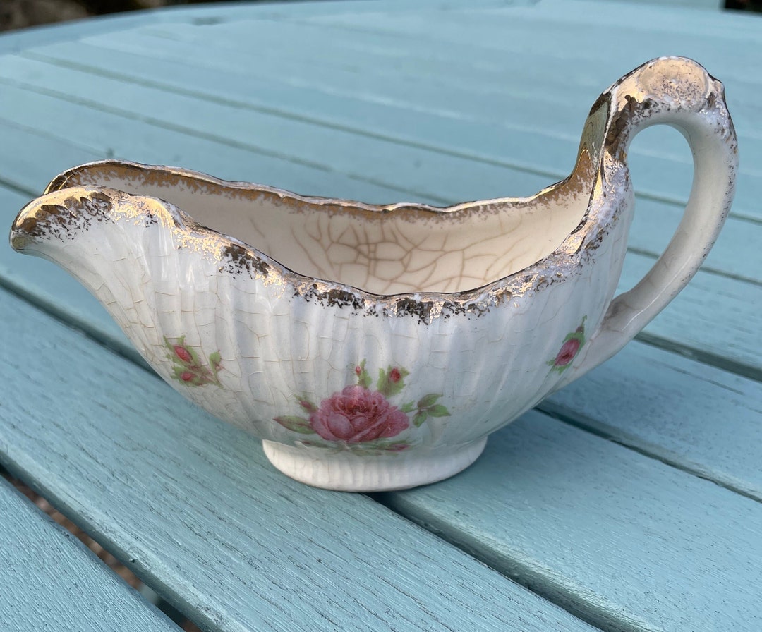 Vintage Crown Ducal Small Sauce / Cream Jug 1915 Rose Pattern With Gold ...