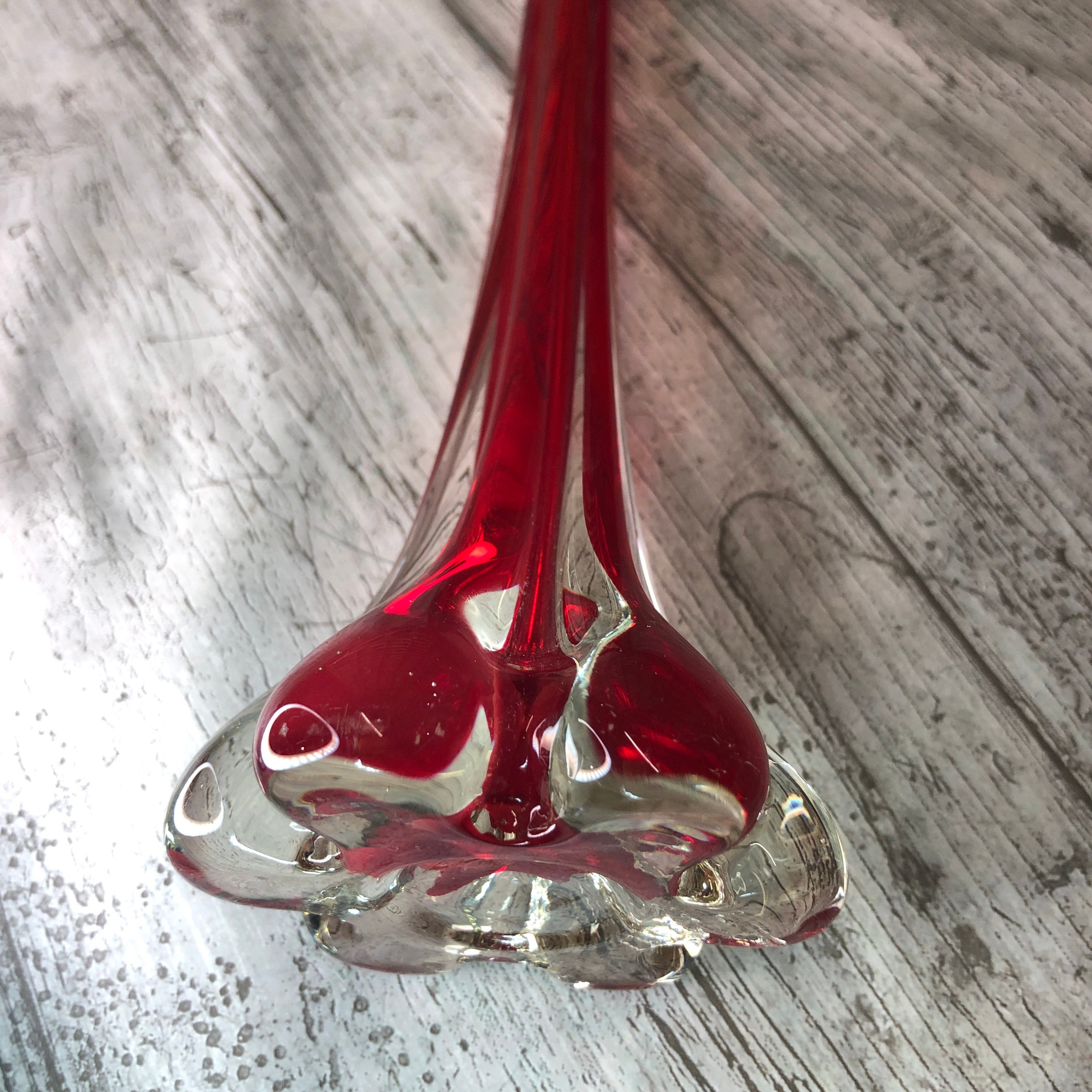 Vintage Tall Red and Clear Glass Vase Twisted Glass Bud Vase Original ...