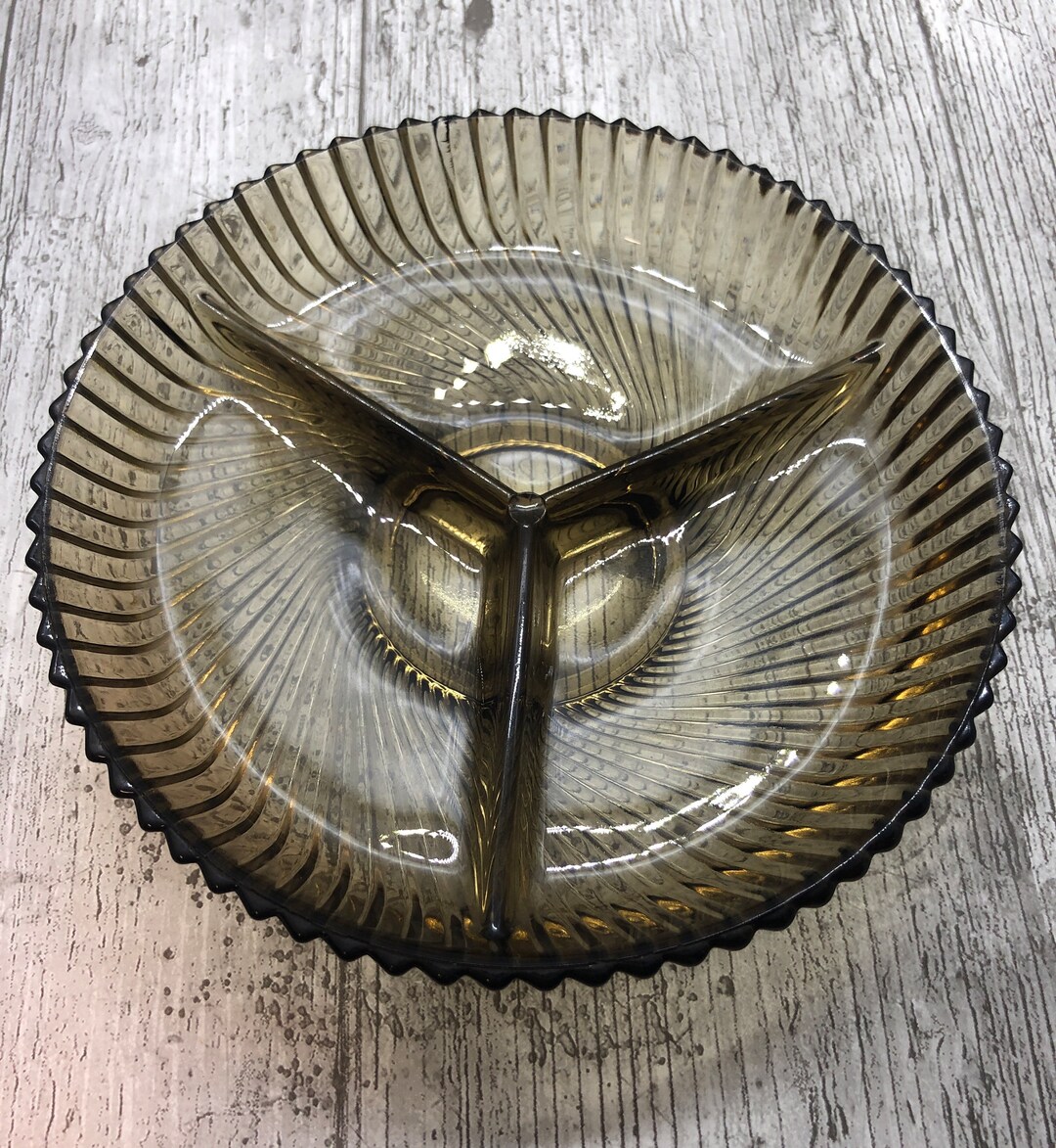 Vintage Brown Three Section Ripple Snack Bowl Veropa France - Etsy