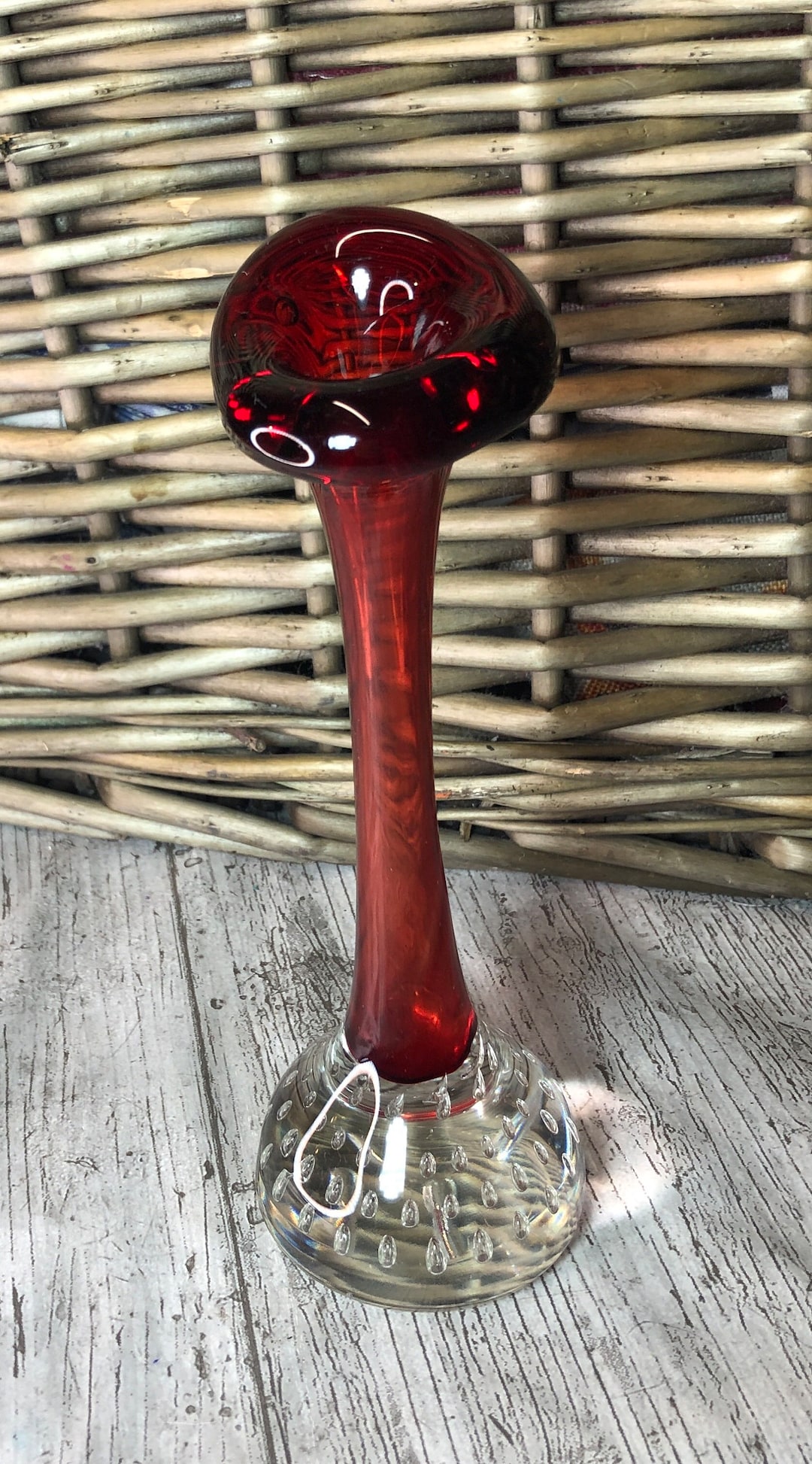 Vintage Small Red and Clear Glass Vase Bubble Base Bud Vase Original ...