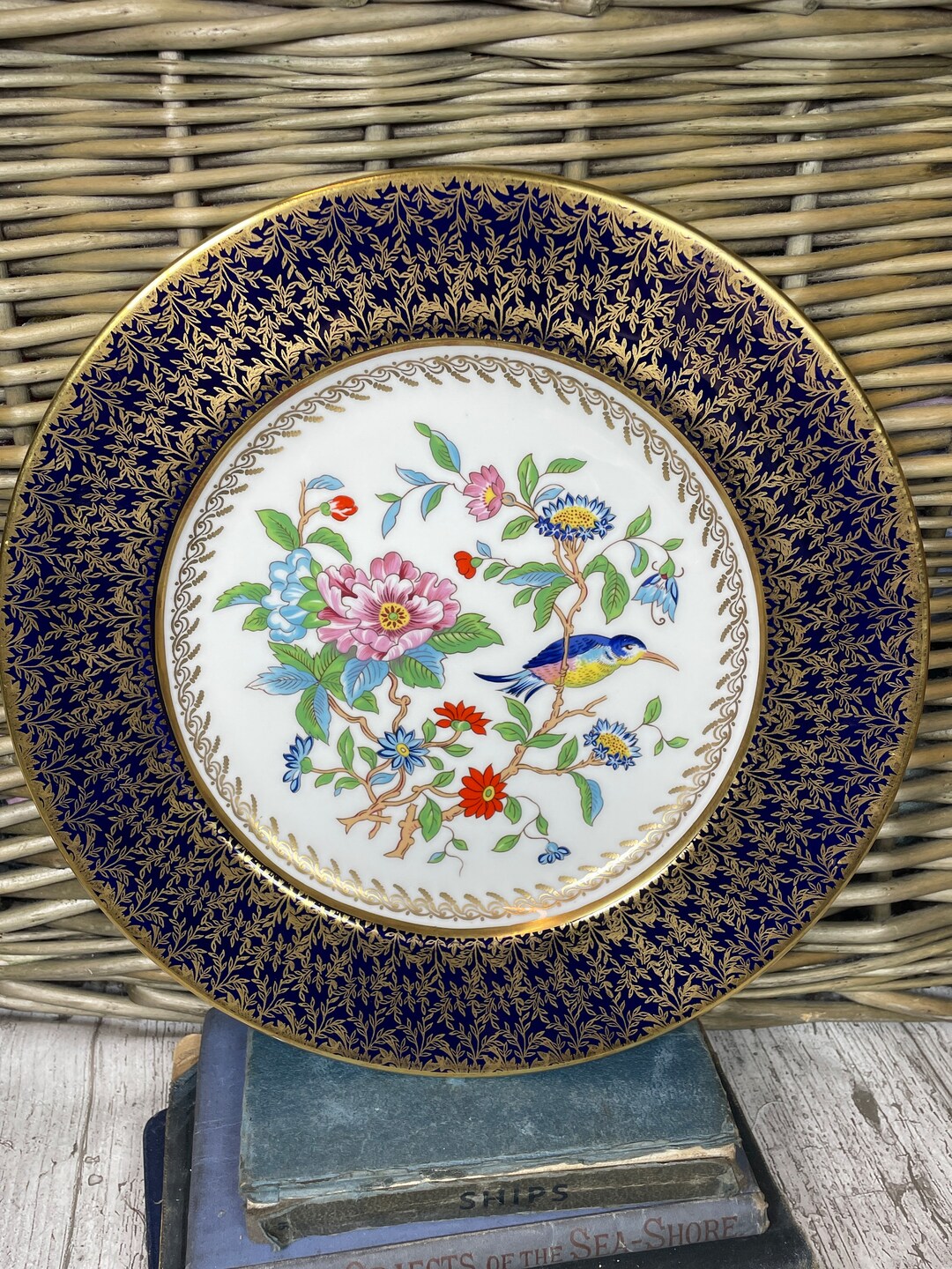 Vintage Aynsley Blue and Gold Filigree Patterned Plate Bird and Floral ...