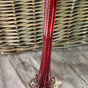 Vintage Tall Red and Clear Glass Vase Twisted Glass Bud Vase Original ...