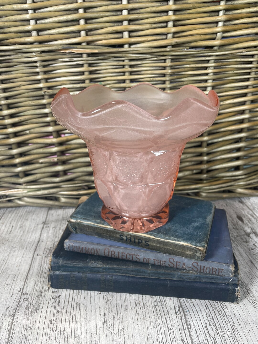 Vintage Art Deco Frosted Pink Glass Vase 1930s Sowerby Oxford Suite ...
