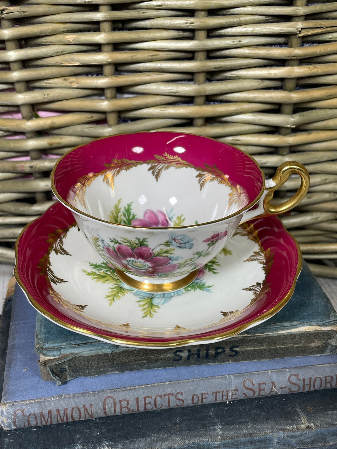 Vintage Foley Bone China 1850 EB Made in England Red and Gold Tea Cup ...