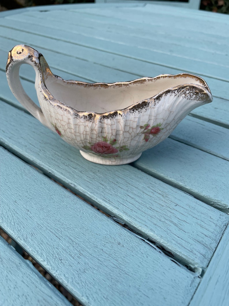 Vintage Crown Ducal Small Sauce / Cream Jug 1915 Rose Pattern With Gold ...