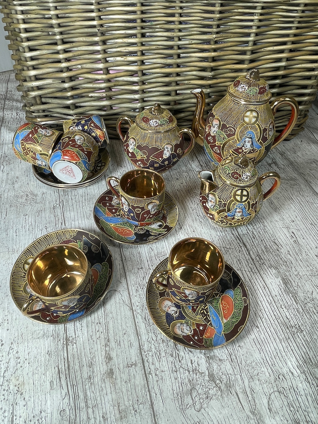 Vintage Antique Genuine Samurai Bone China Hand Painted Tea Set Teapot ...