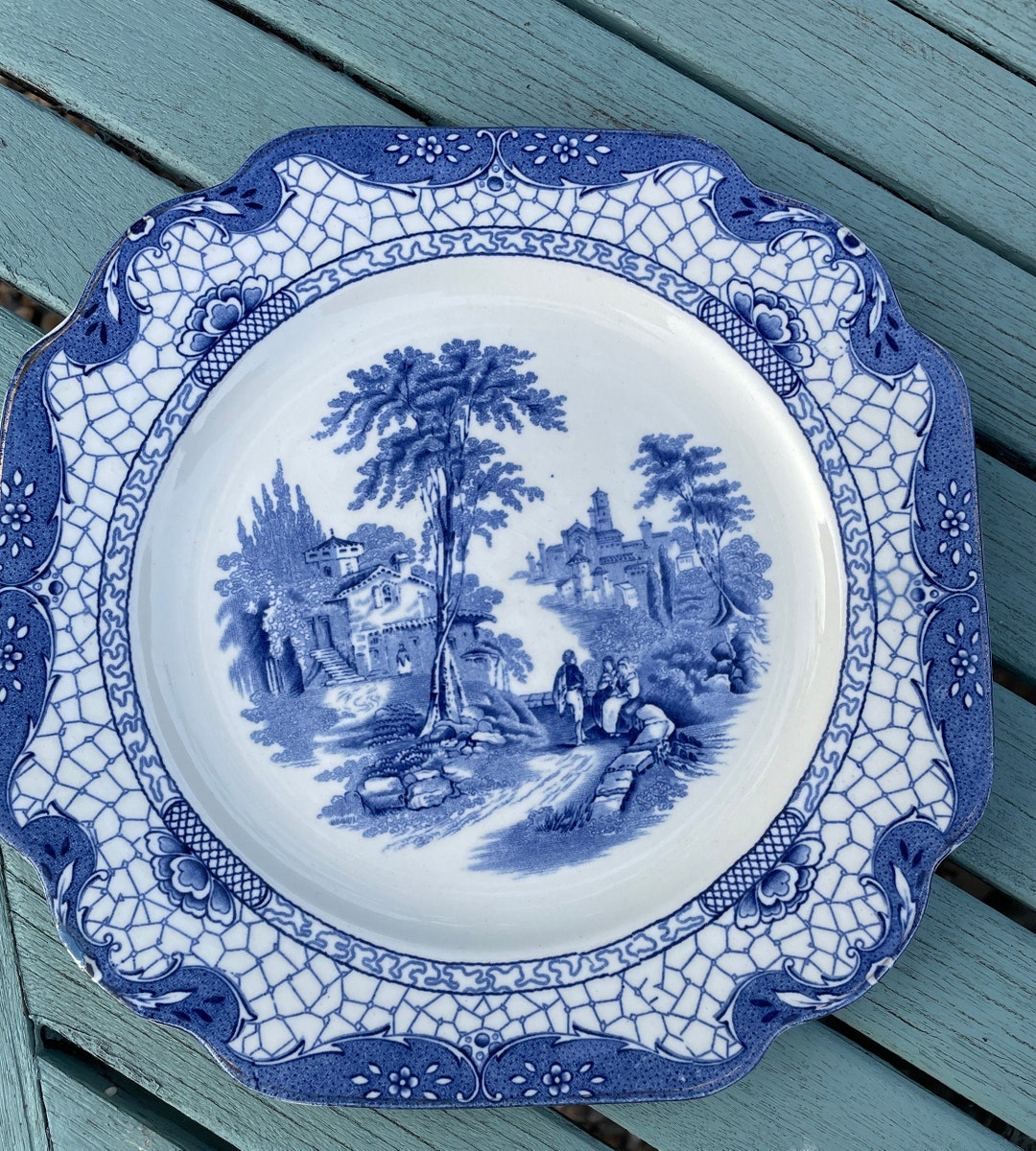 Vintage Adams England Landscape Octagonal Plate White and Blue ...