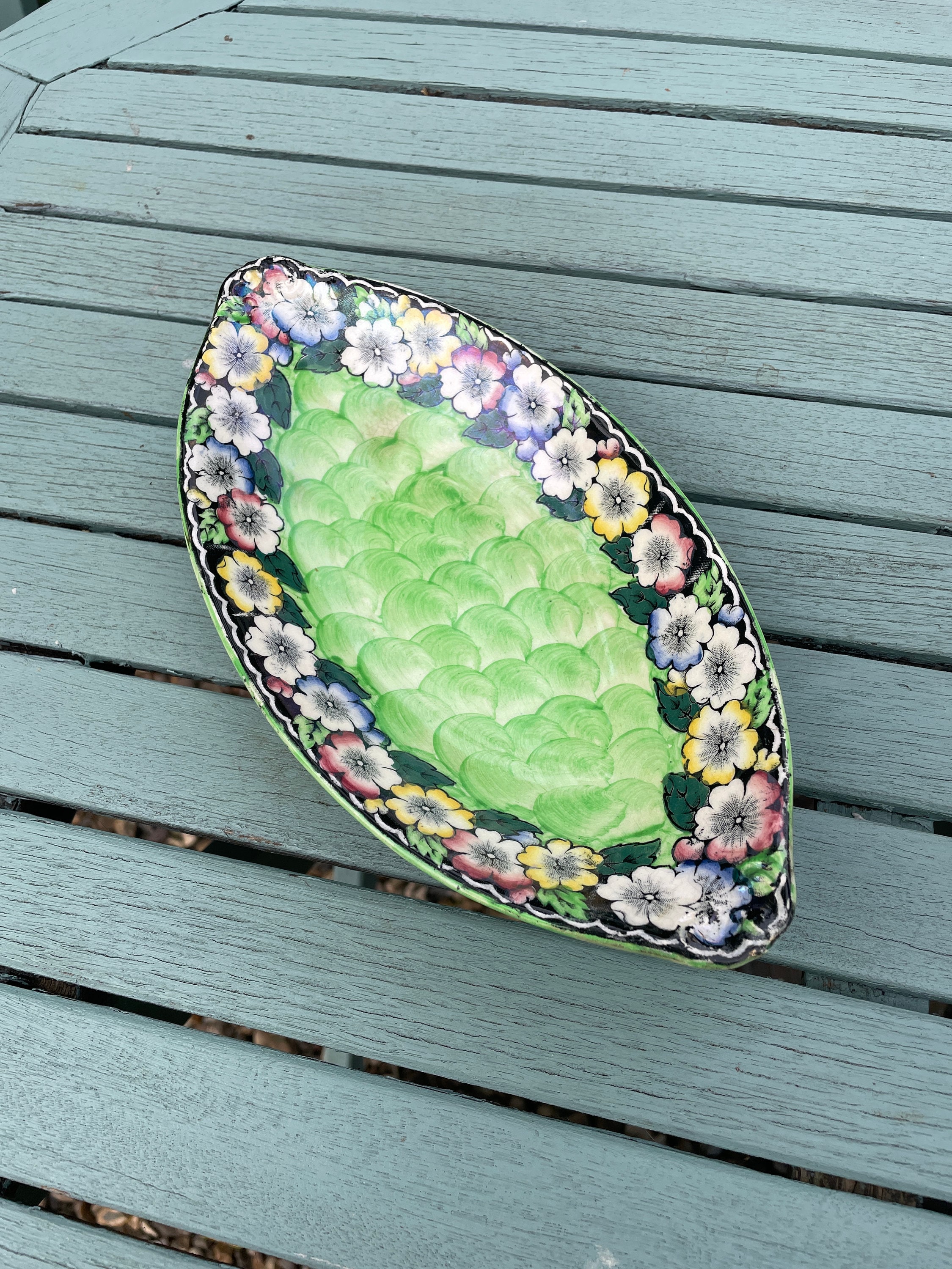Vintage Maling Pottery Garland Design Floral Oval Dish Bowl Green ...