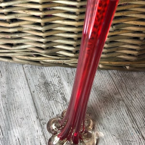 Vintage Tall Red and Clear Glass Vase Twisted Glass Bud Vase Original ...