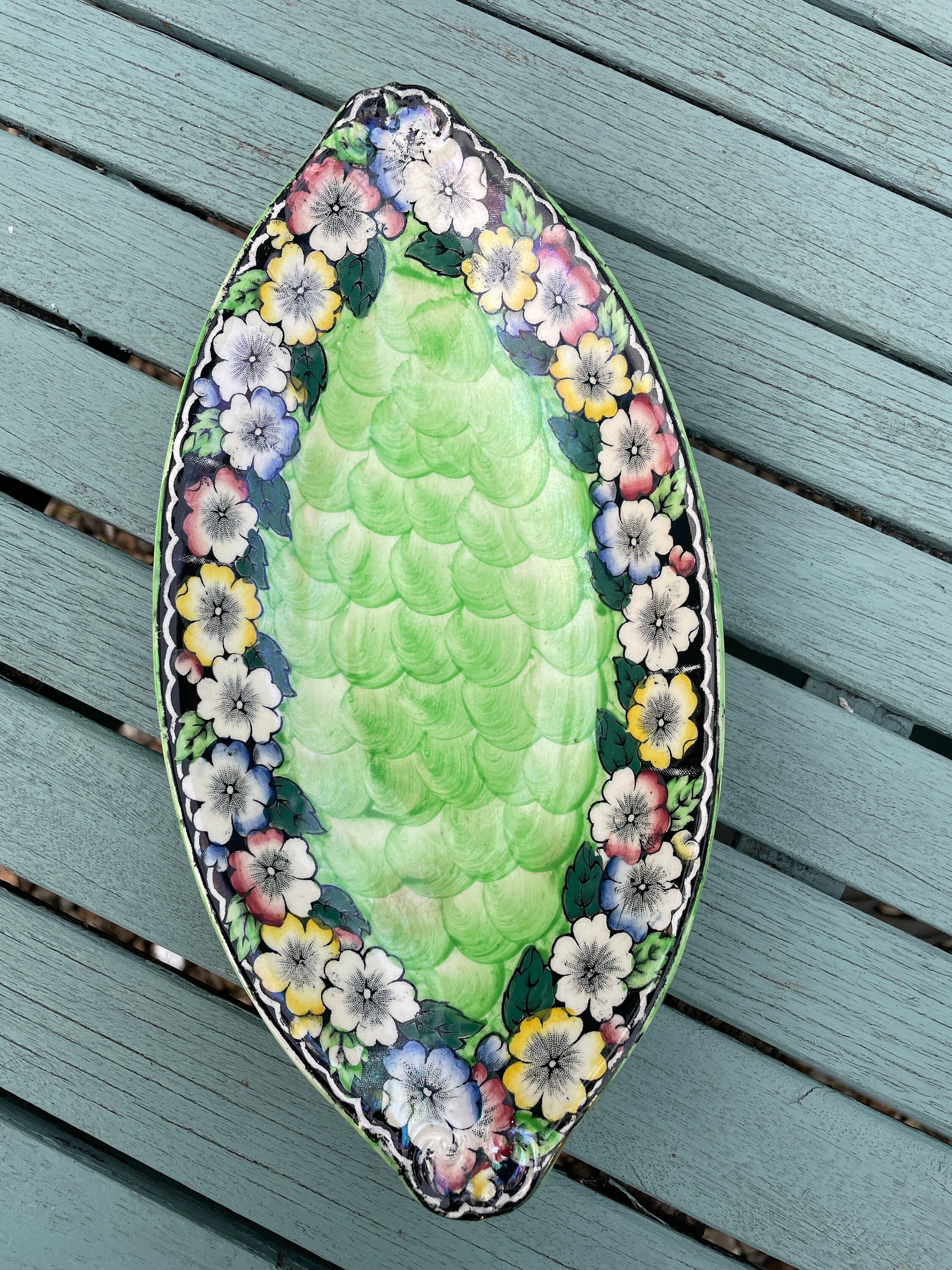 Vintage Maling Pottery Garland Design Floral Oval Dish Bowl Green ...