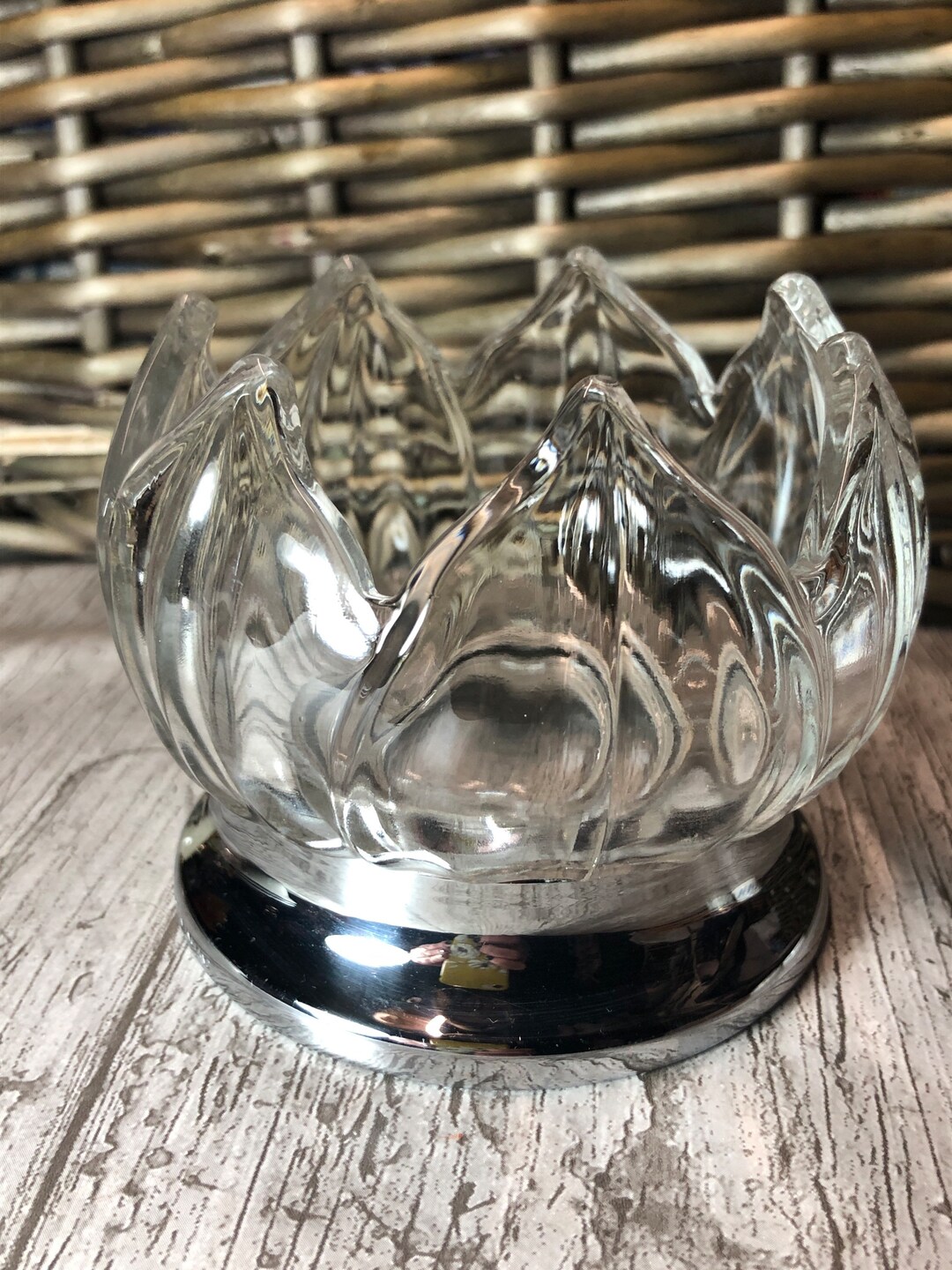 Vintage Cut Glass Flower Shaped Bowl With Metal Base Retro Original - Etsy