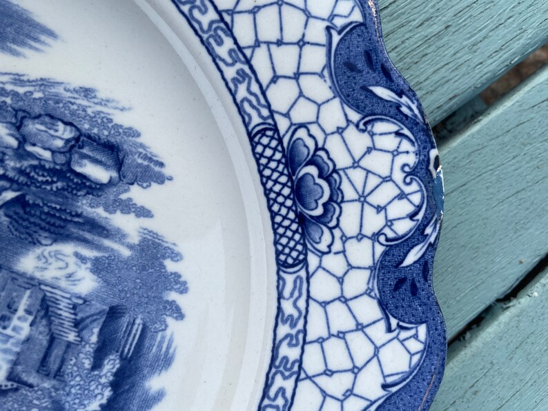 Vintage Adams England Landscape Octagonal Plate White and Blue ...