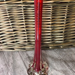 Vintage Tall Red and Clear Glass Vase Twisted Glass Bud Vase Original ...