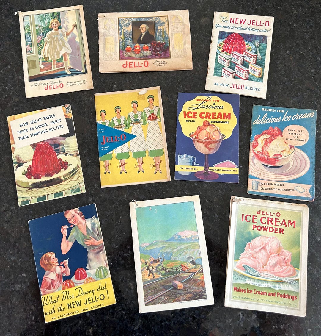 Lot (10) Vintage Jello Ice Cream Powder Mrs. Dewey Puddings Jell-o Girl ...