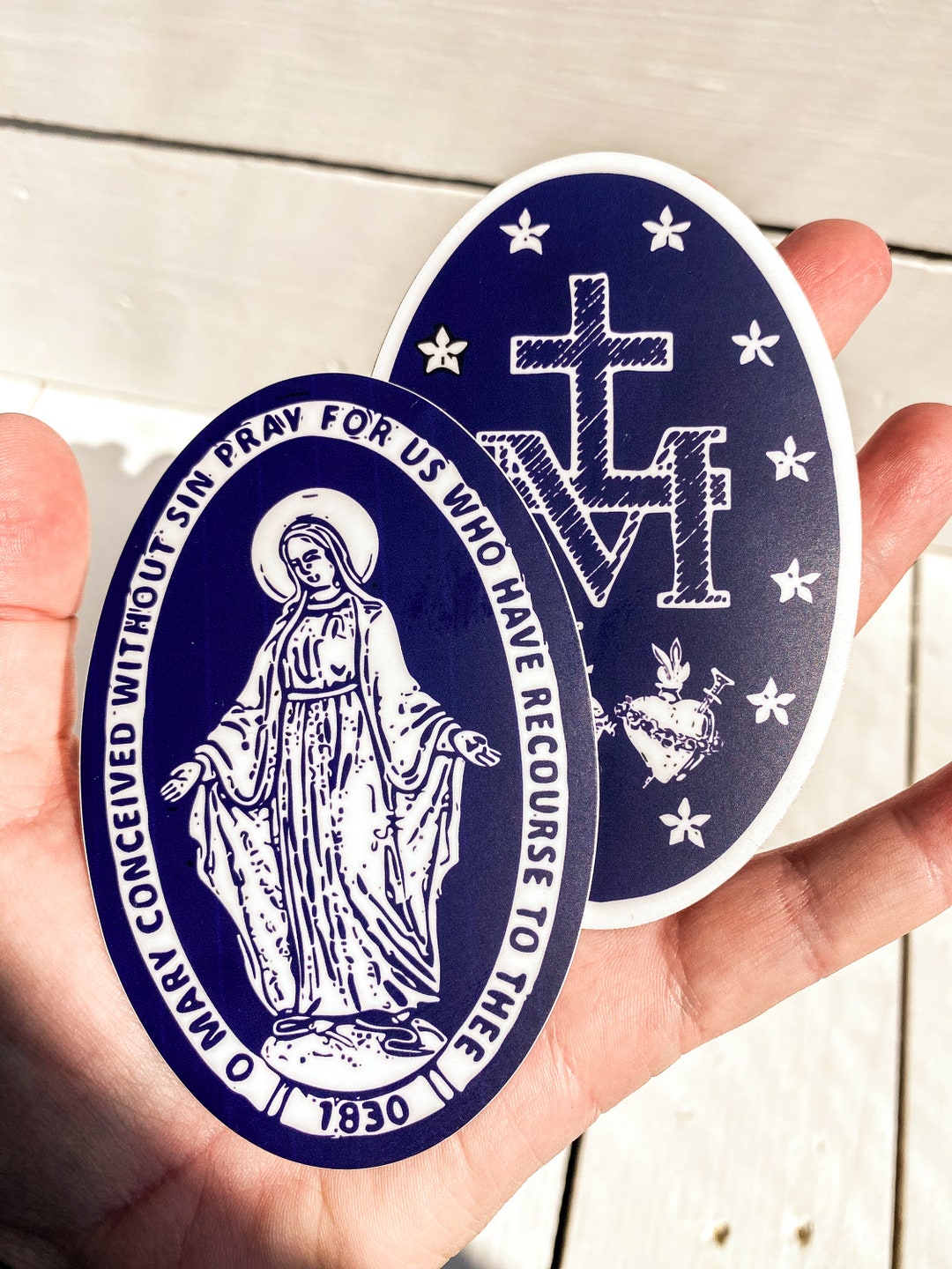 BUMPER Stickers | Miraculous Medal Both Sides| Two French Catholic ...