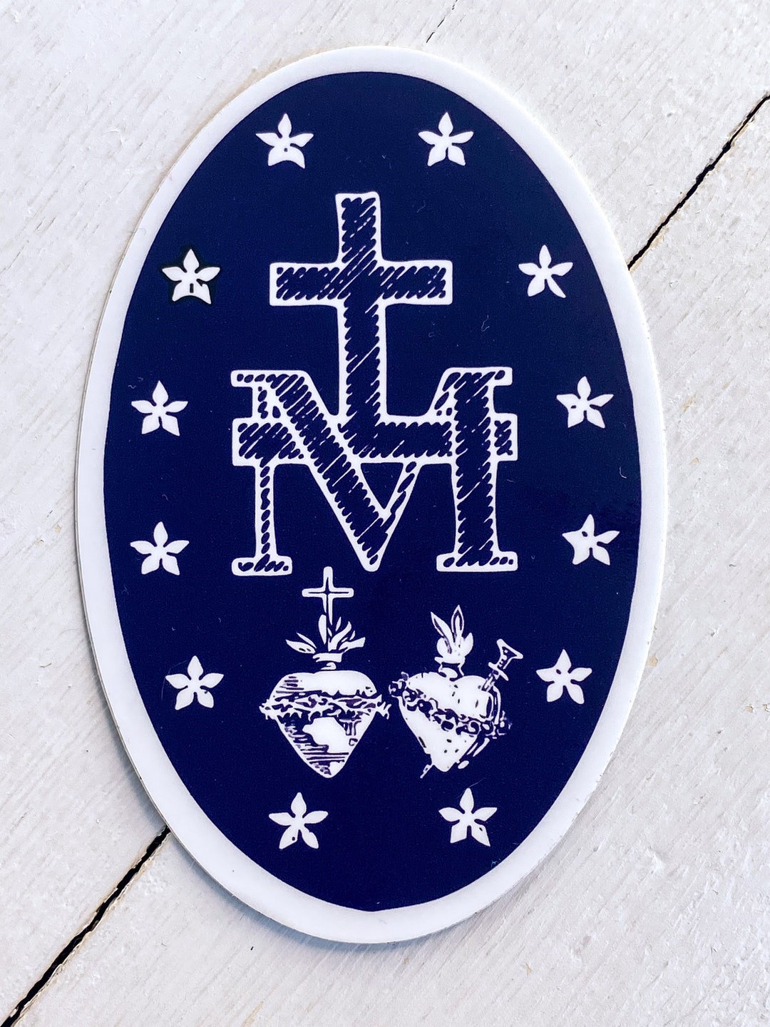 BUMPER Sticker| BACK of Medal Miraculous Medal, Catholic Sticker ...