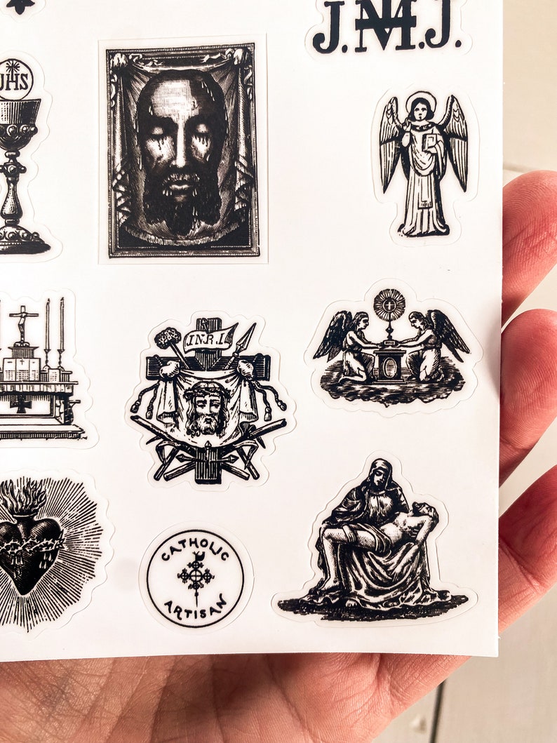 Vintage Catholic Sticker Sheet: Pieta, Sacred Heart, Rosary - Etsy