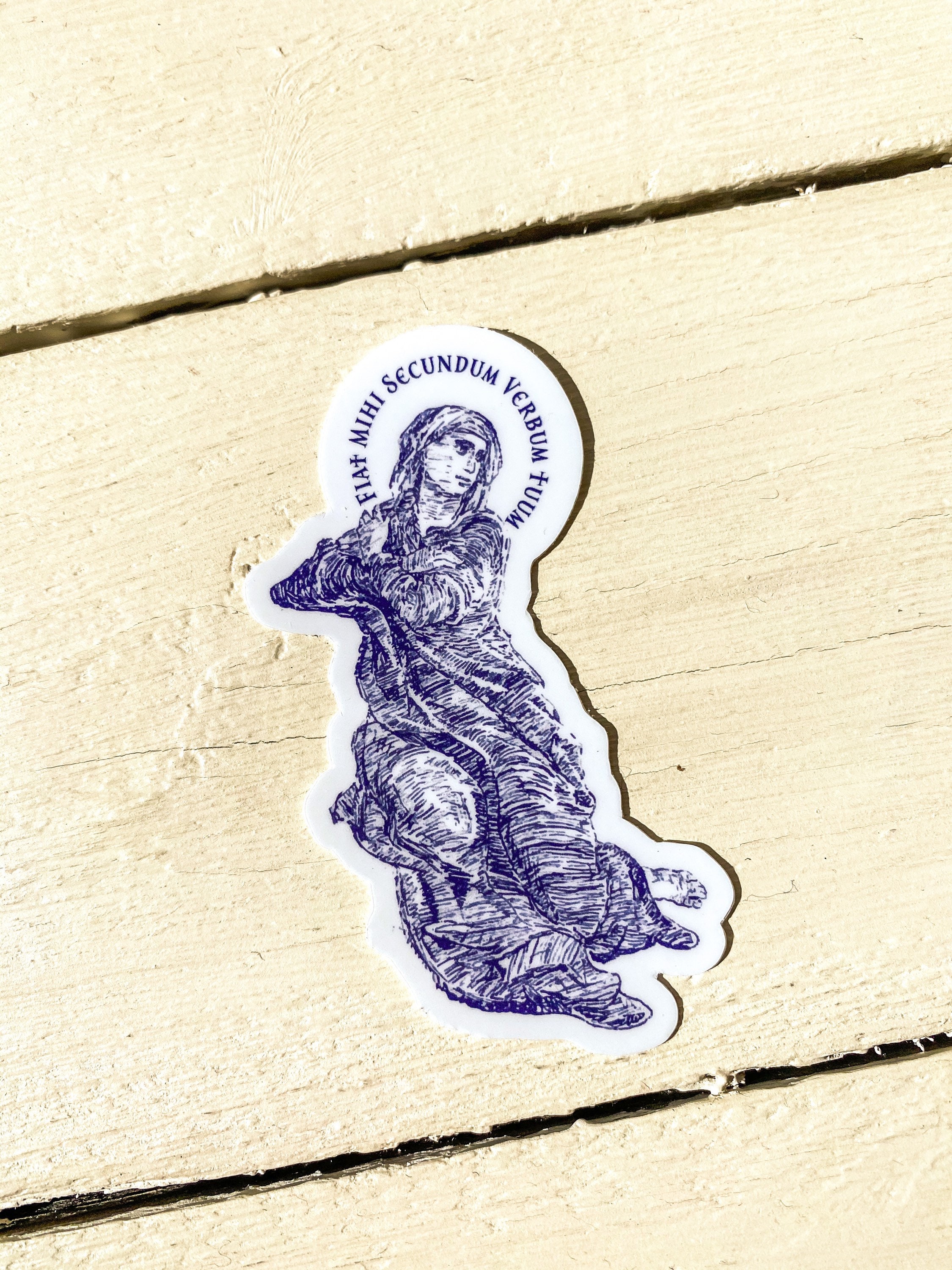 Mary's Fiat Catholic Sticker: Blue & White Vintage Design - Etsy