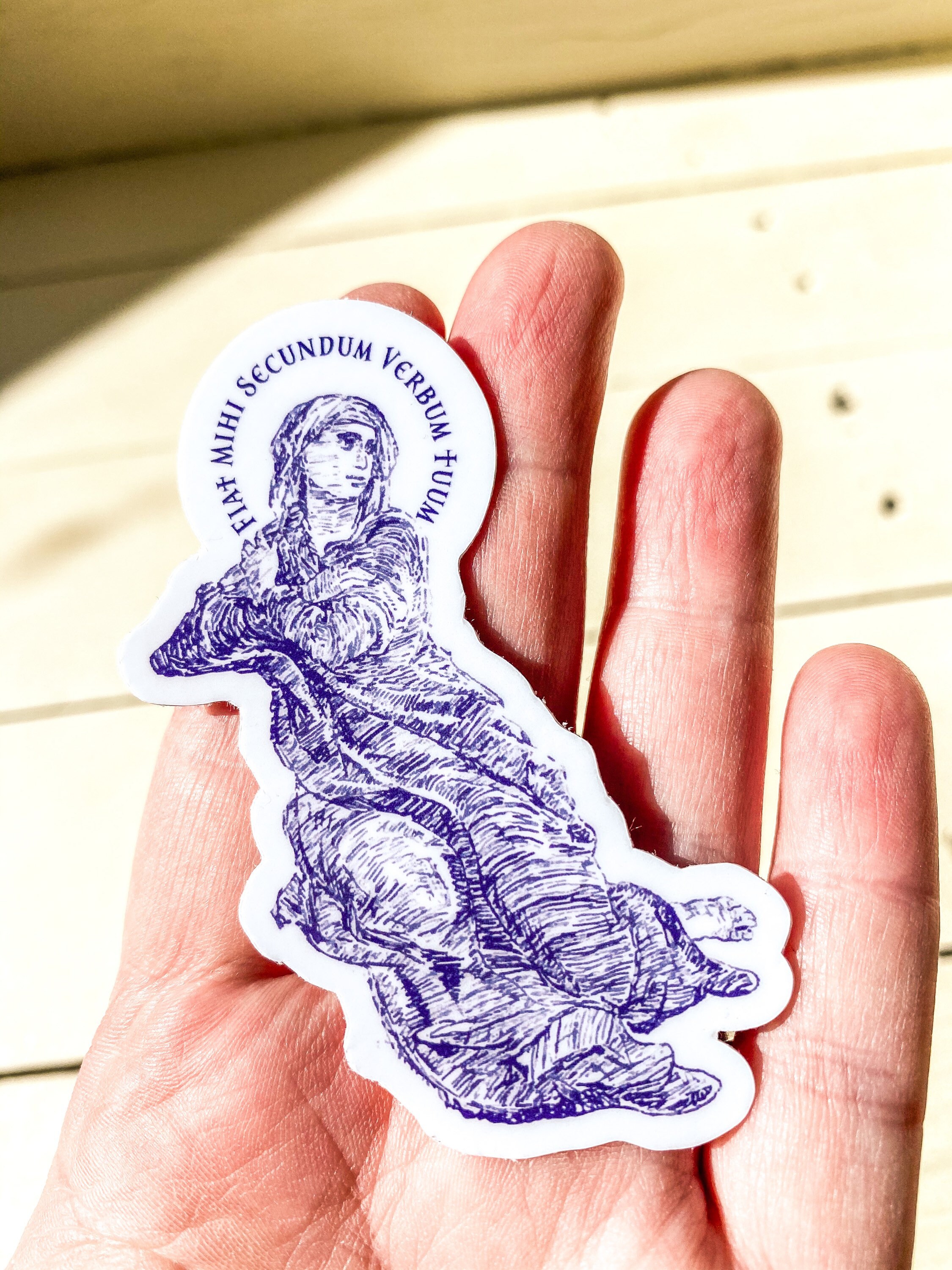 Mary's Fiat Catholic Sticker: Blue & White Vintage Design - Etsy