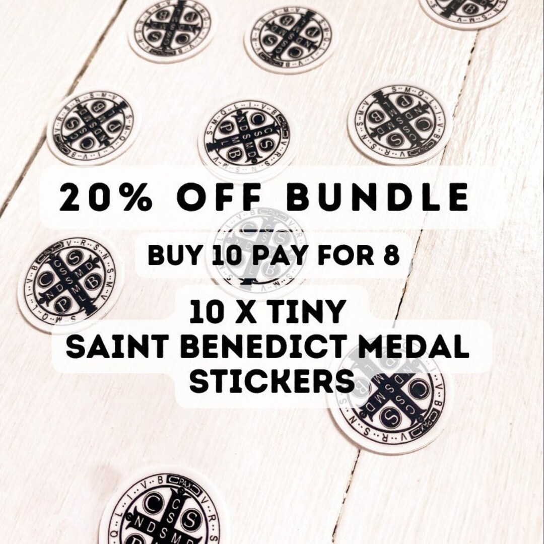 Bundle 20% off | Saint Benedict | Tiny Stickers (buy 10, Pay for 8) | 1 Inch/25mm | Catholic ...