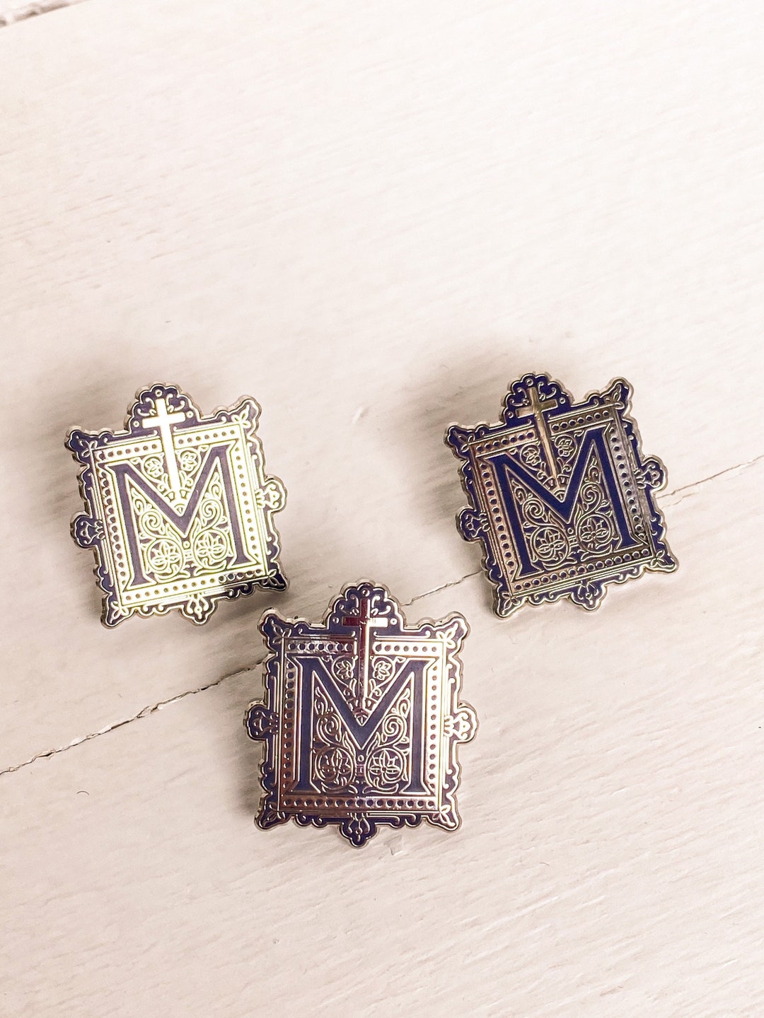 Stainless/silver & Navy Marian Cross Enamel Pins | Catholic Vintage ...