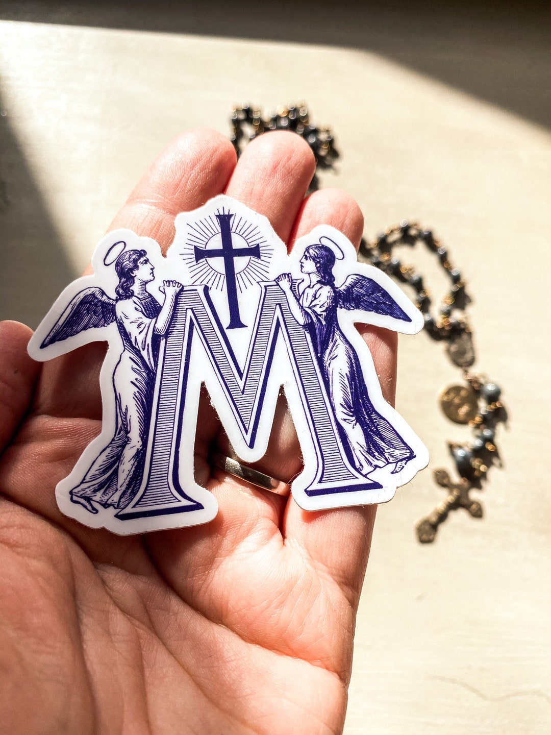Marian Cross With Angels French/vintage/antique Catholic Sticker Jesus ...