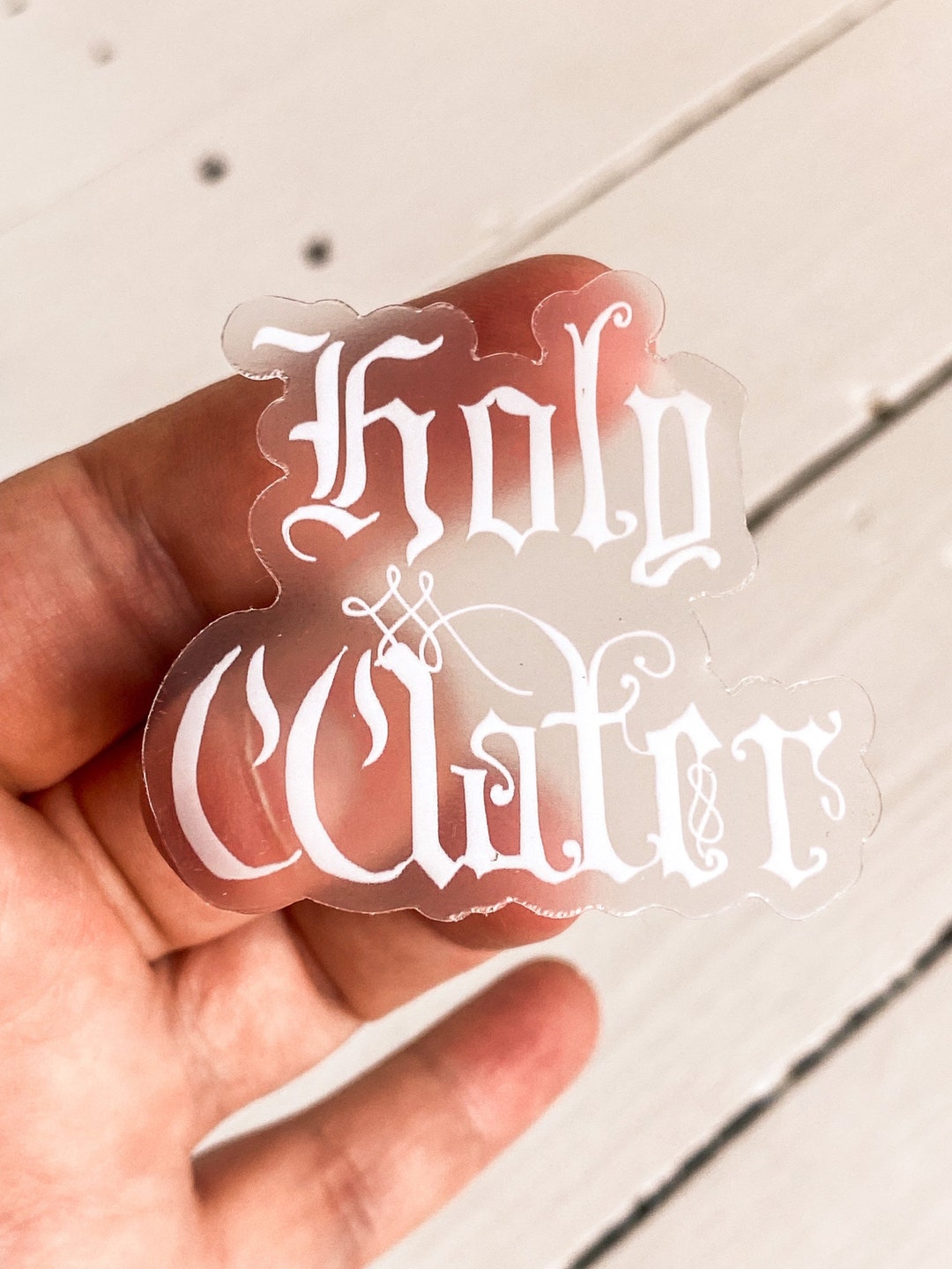 Clear Holy Water Sticker: Gothic White Font, Mini Size - Etsy