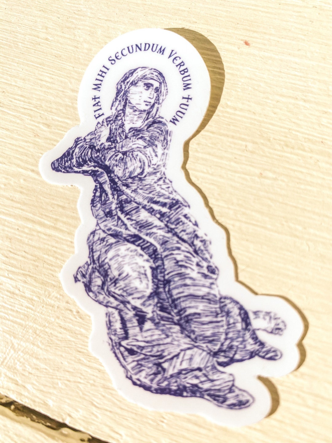 Mary's Fiat Catholic Sticker: Blue & White Vintage Design - Etsy