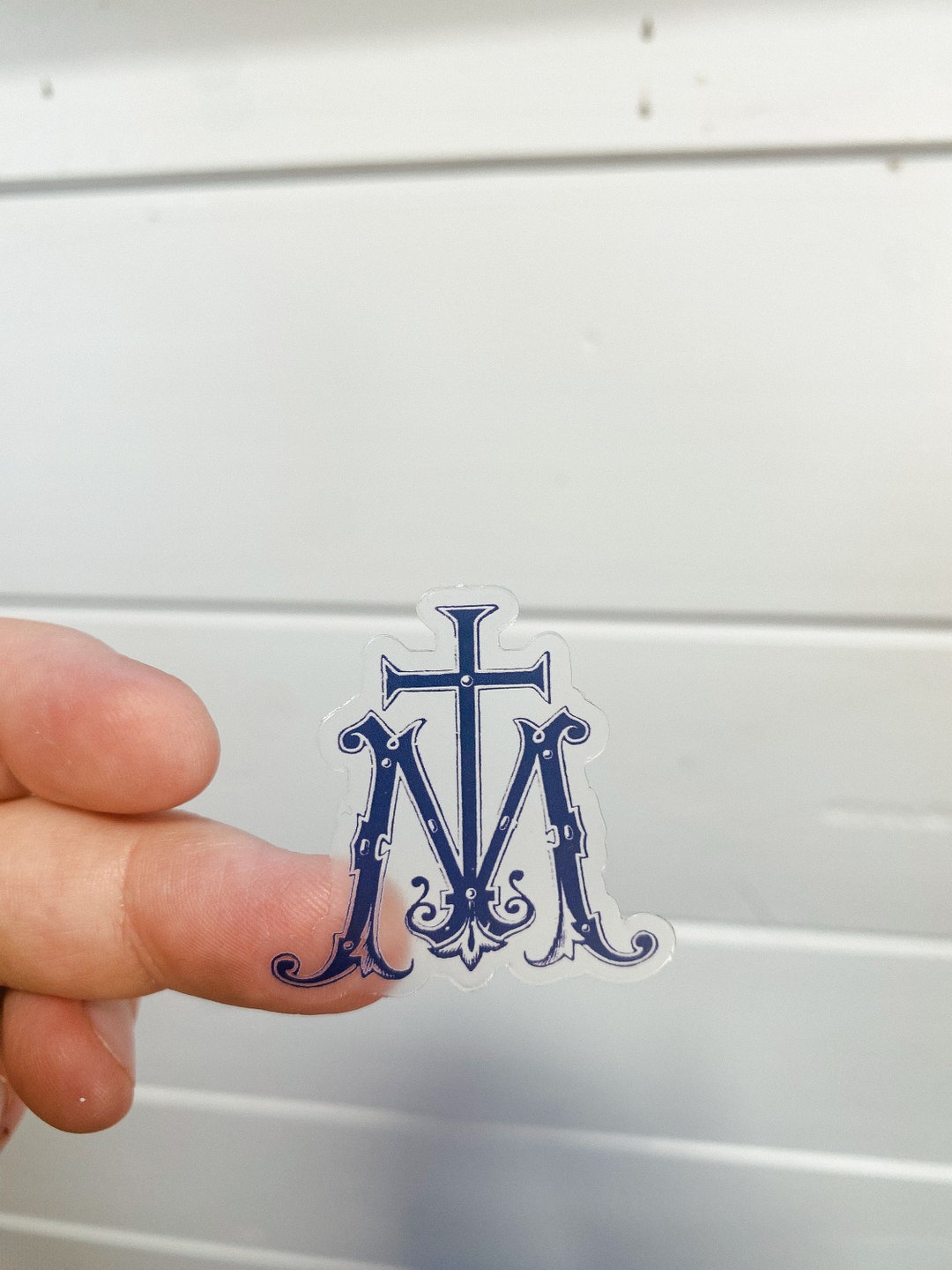 CLEAR and Navy | MINI Sized | Marian Cross Catholic Stickers | 4cm ...
