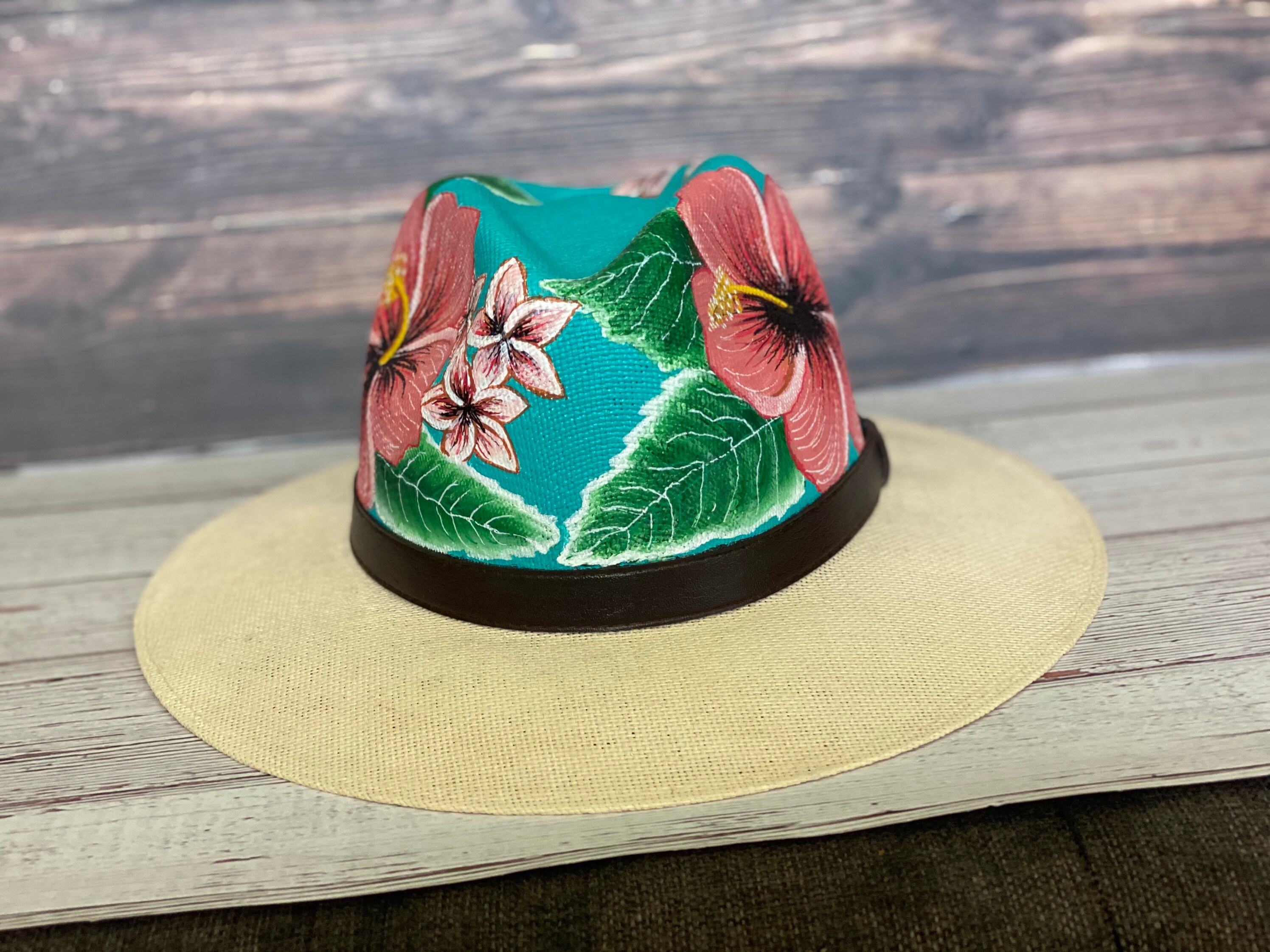 Hand painted Panama style hat | Etsy