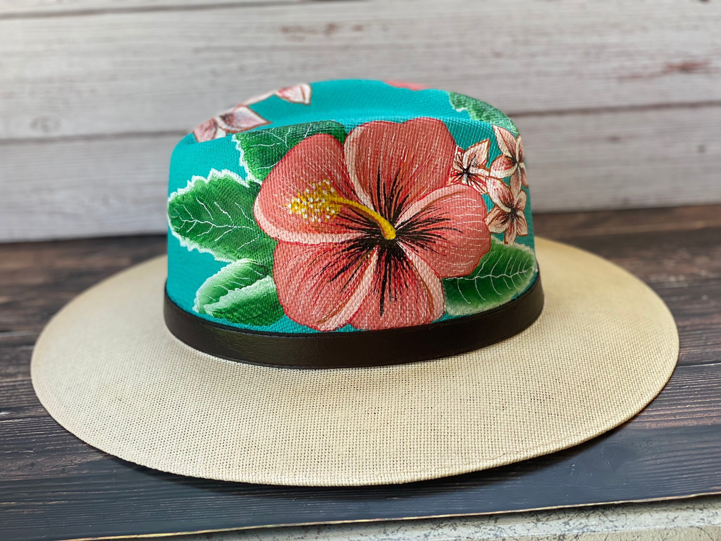 Hand painted Panama style hat | Etsy