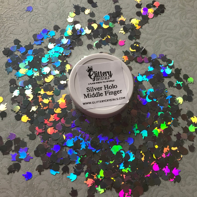 Silver Holo Middle Finger Holo Shaped Glitter Adult | Etsy