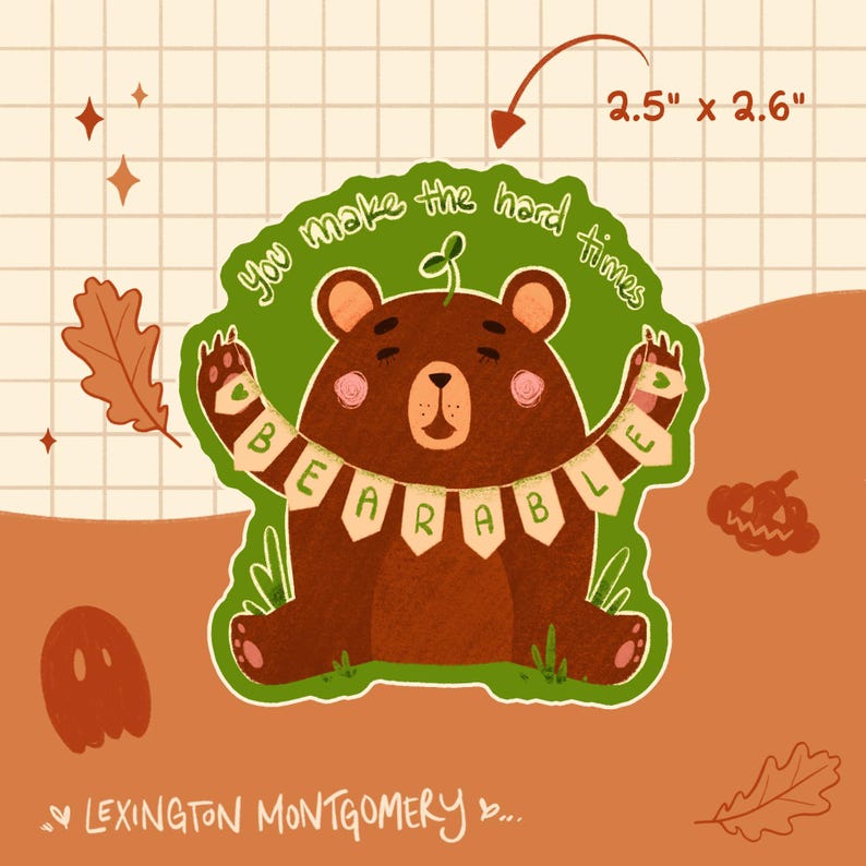 Bearable Die Cut Sticker Vinyl Sticker Waterproof 2.5 X 2.6 cute, Teddy ...
