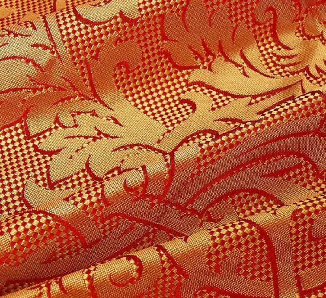 Große Menge Clarence House "Ankara" 100% Seidendamast Burgund Rot Gold ...