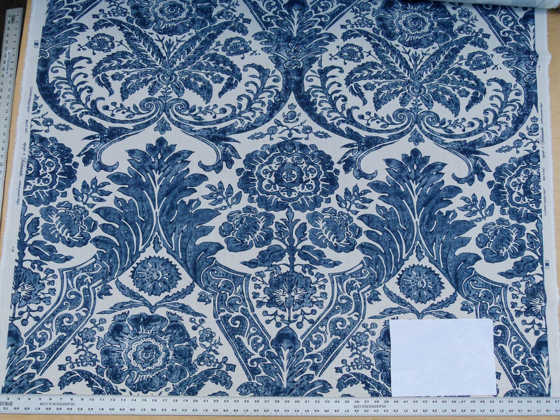 Scalamandre Luciana Damask Linen Print Denim Damask Print Blue White ...