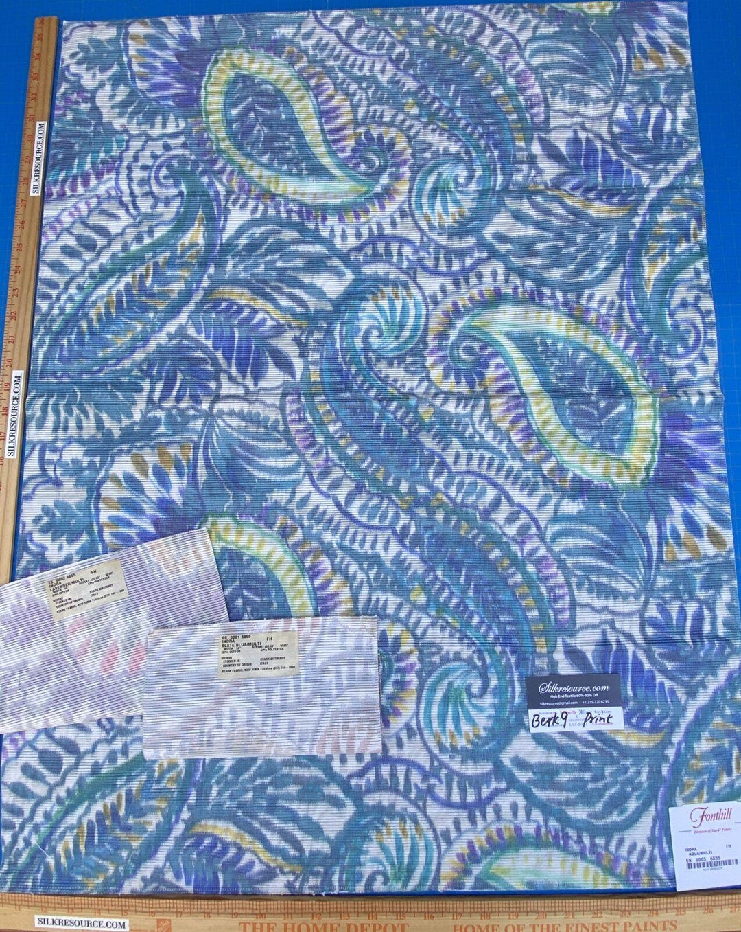 Scalamandre Cotton Fabric: Indra Aqua/multi Aztec Mayan Print, 1 Yard ...