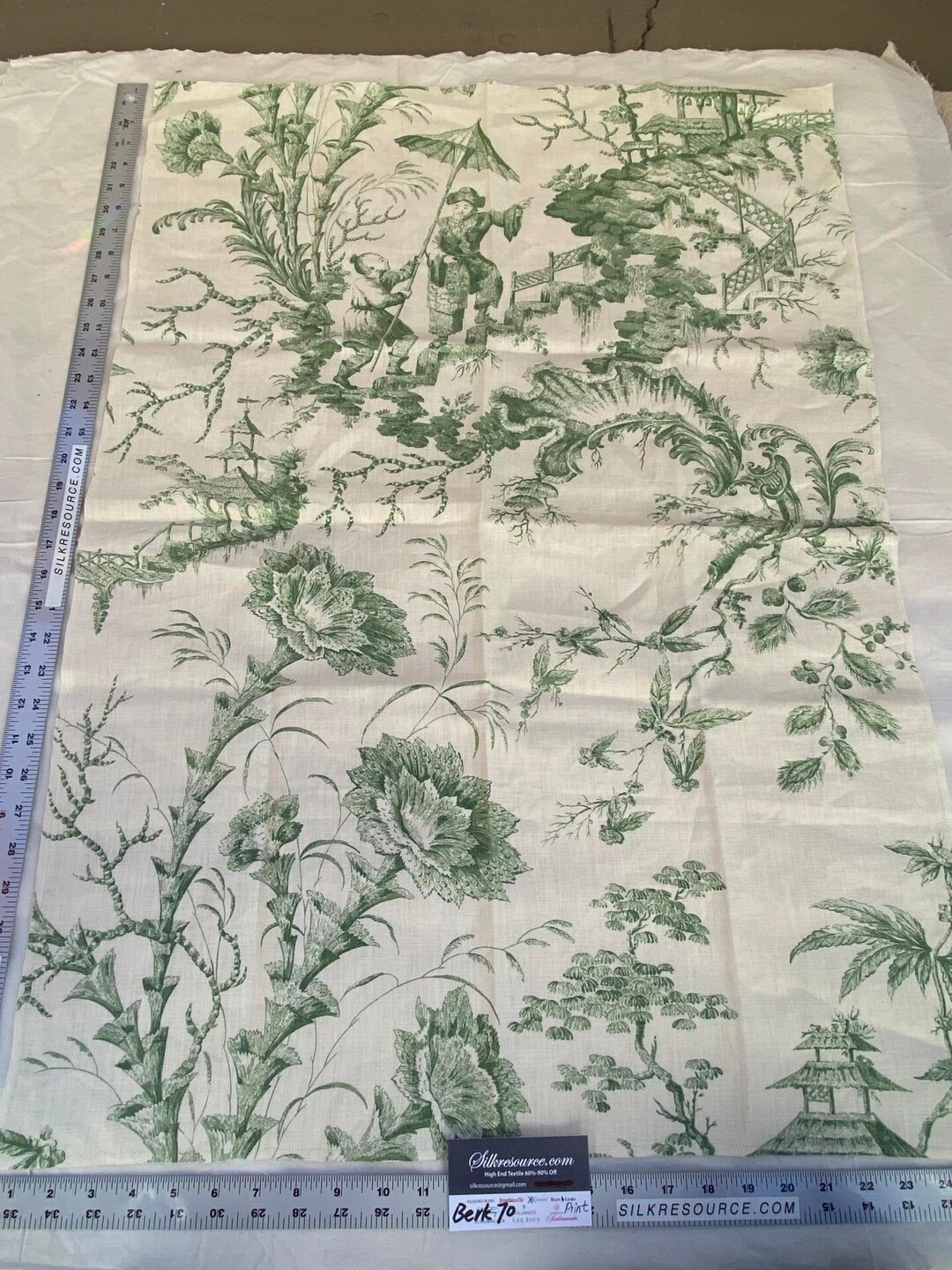 16 Berkbox70 Scalamandre Fine English Linen Pillement Toile Moss Green ...